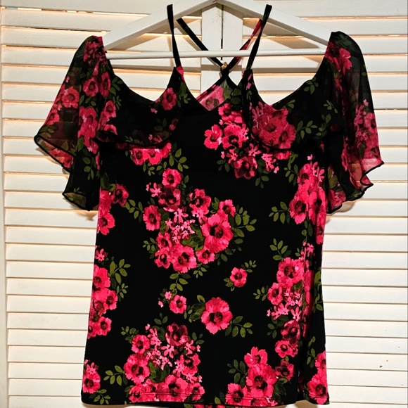 Adele & May | Other | Adele May Black Floral Print Blouse With ...